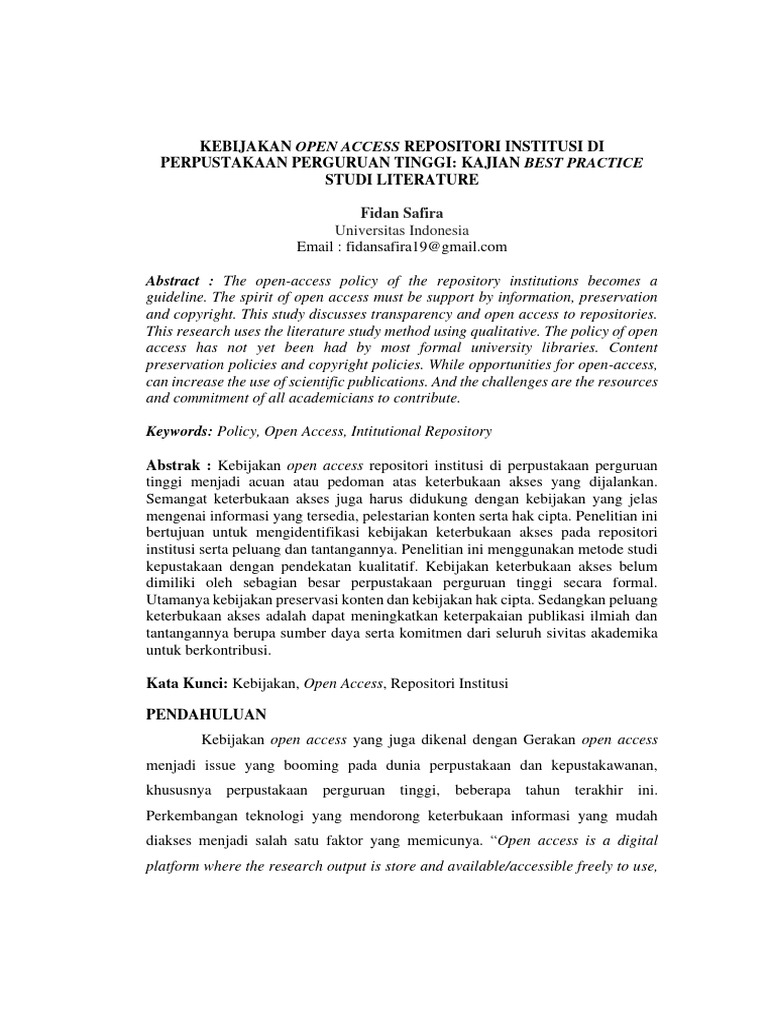 Kebijakan Open Access Repositori Institusi Di Perp | PDF