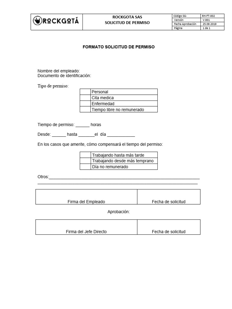 RHH-FT-002 Formato Solicitud de Permiso | PDF