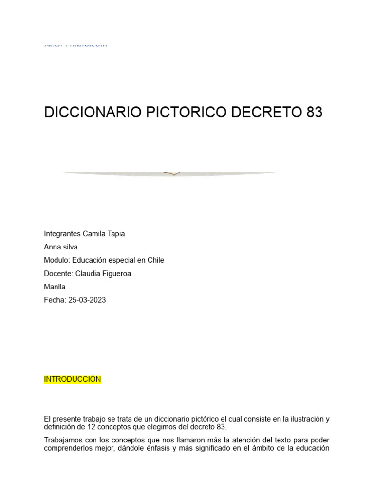Diccionario Pictórico Decreto 83 | PDF | Inclusión (Educación) | Aprendizaje