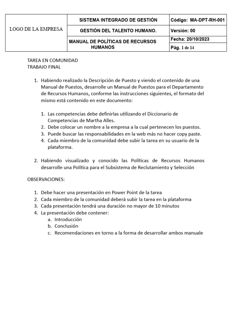 Tarea en Comunidad | PDF | Gestión del talento | Gestión de recursos ...