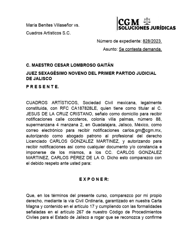 Contestacion de Demanda | PDF | Justicia | Crimen y violencia