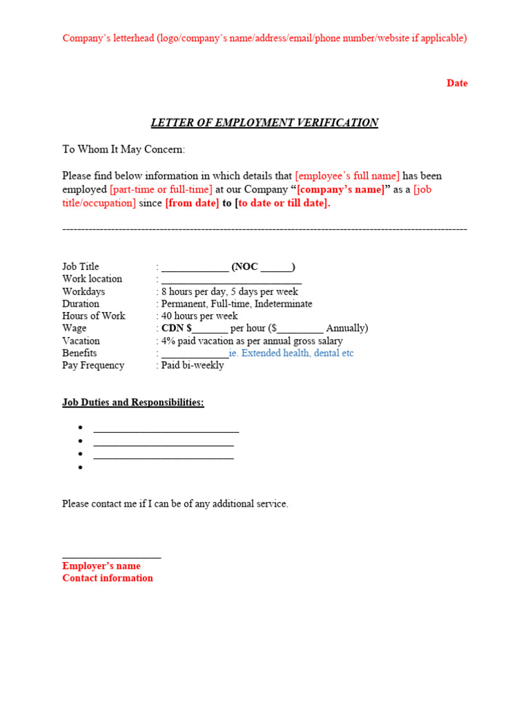 Employment Verification Letter Sample | PDF