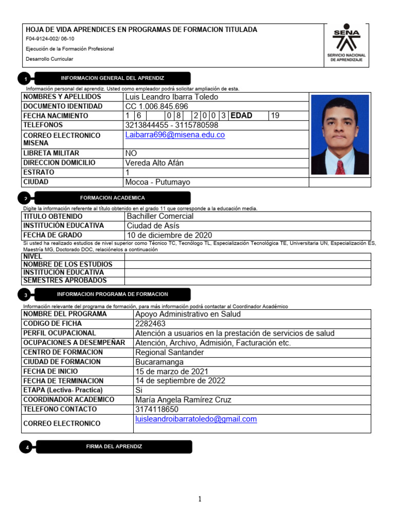 Hoja de Vida Sena Word | PDF