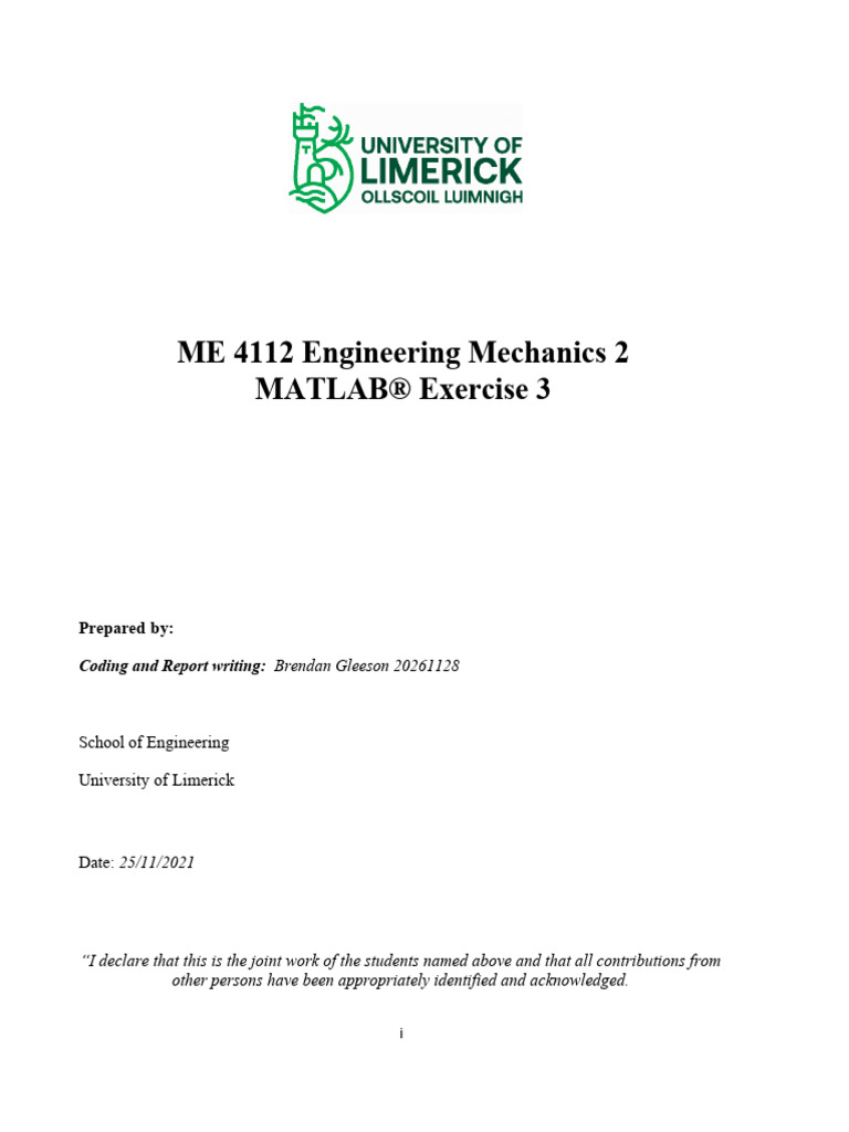 Me 4112 Engineering Mechanics 2 Pdf Matlab Velocity