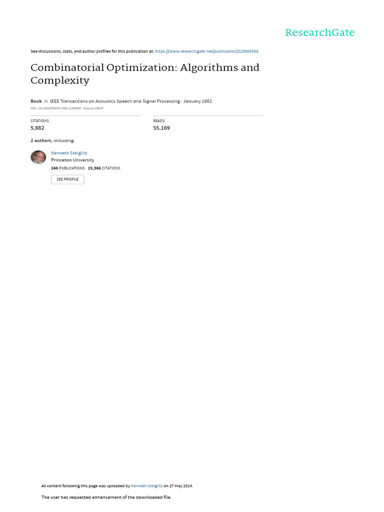 Combinatorial Optimization Algorithms And Complexi Pdf Linear Programming Mathematics