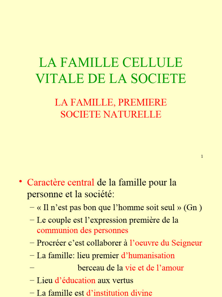 La Famille Cellule Vitale de La Societe | PDF | Mariage | Famille