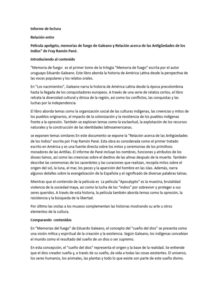 Película apolypto, memorias de fuego de Galeano y Relación acerca de ...