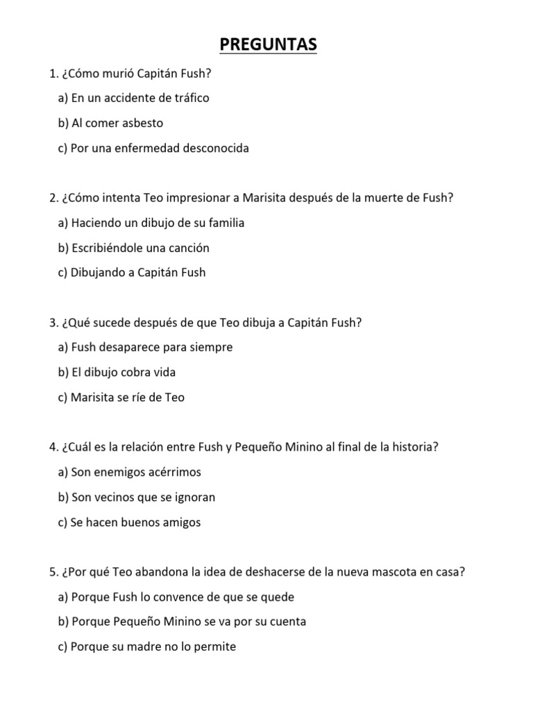 Preguntas Capitan Fush | PDF | Artes del Lenguaje y Comunicación