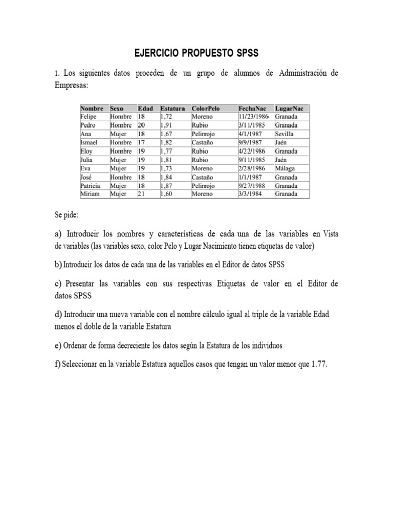 Ejercicio propuesto sobre variables. | PDF