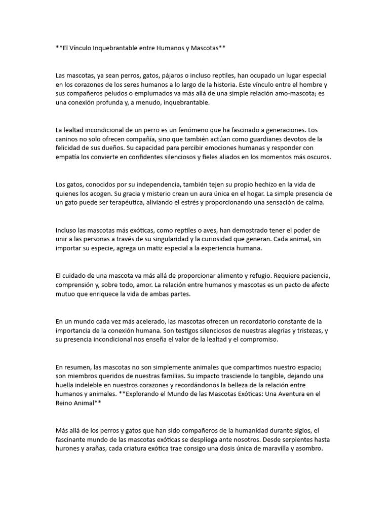 El Vínculo Inquebrantable entre Humanos y Mascotas | PDF | Mascota