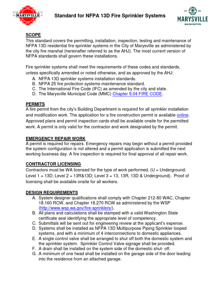 2020 MFD NFPA 13D Sprinkler Requirements (1) | PDF | Fire Sprinkler ...