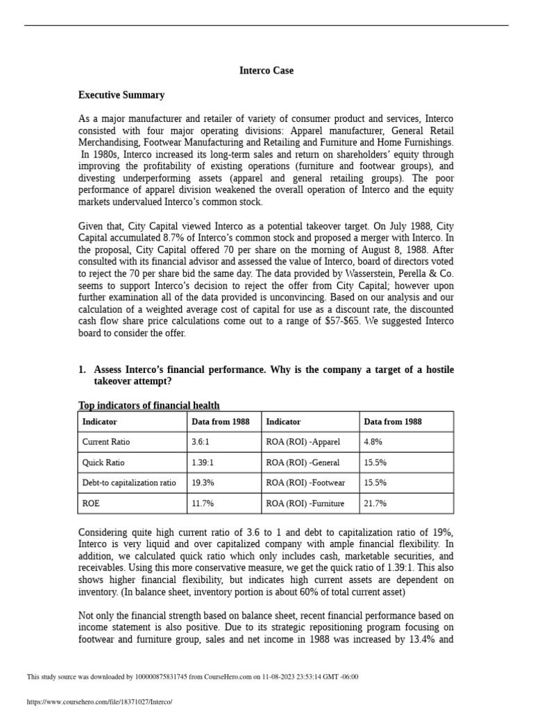 Interco Case Solution | Download Free PDF | Discounted Cash Flow ...