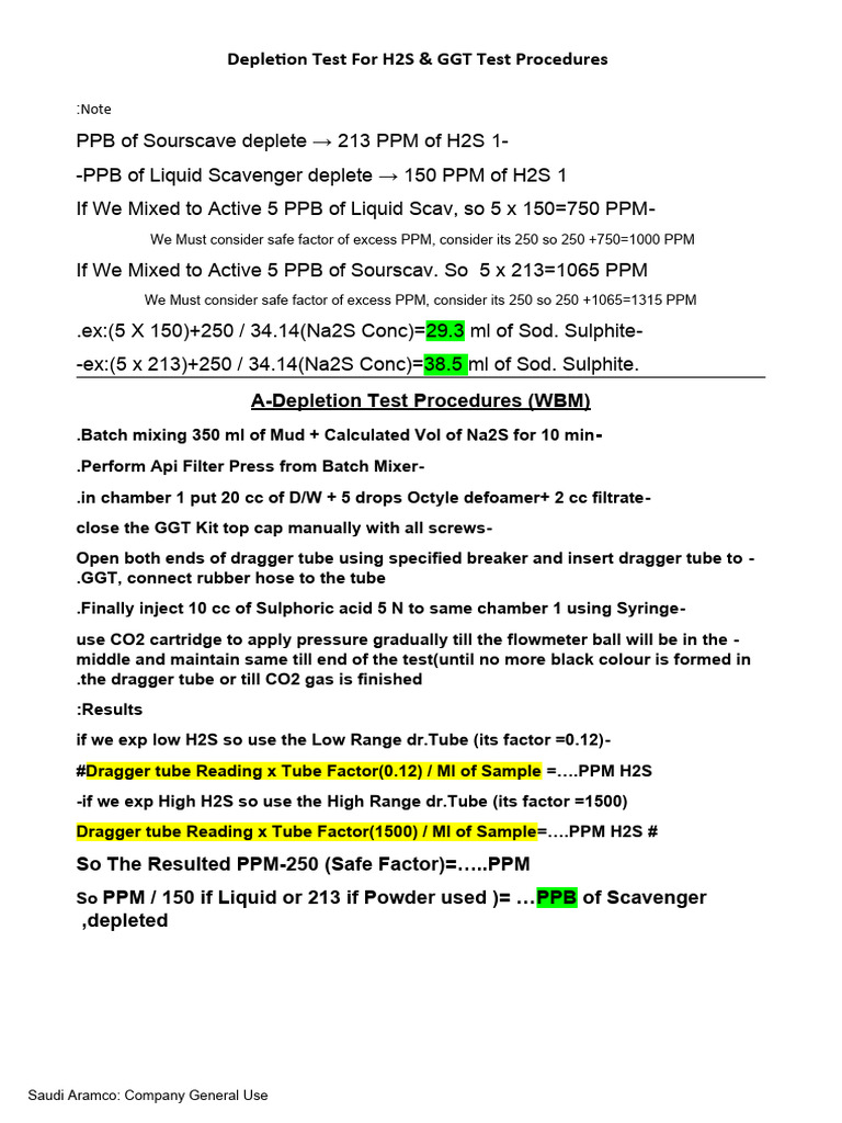 Depletion Test GGT Test Procedure For H2S in WBM and OBM | PDF ...