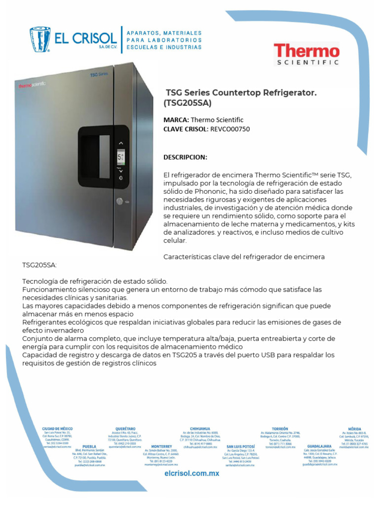 TSG Series Countertop Refrigerator. REVCO00750 | PDF
