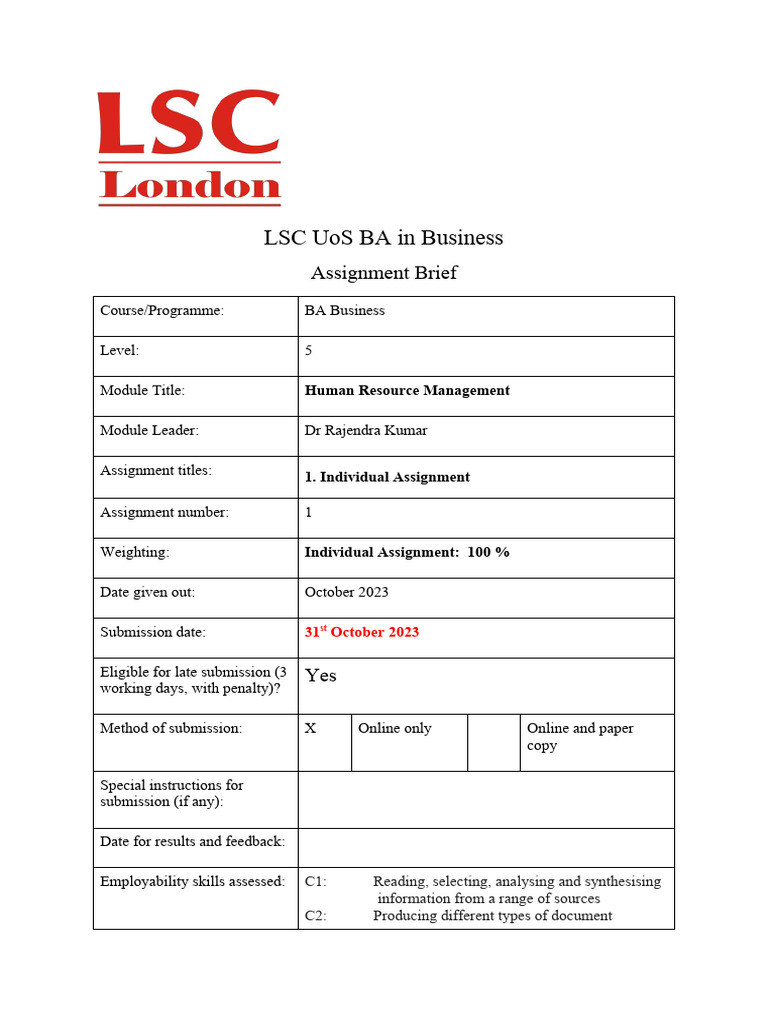 UoS BABS 3 HRM Assignment | PDF | Human Resource Management | Understanding