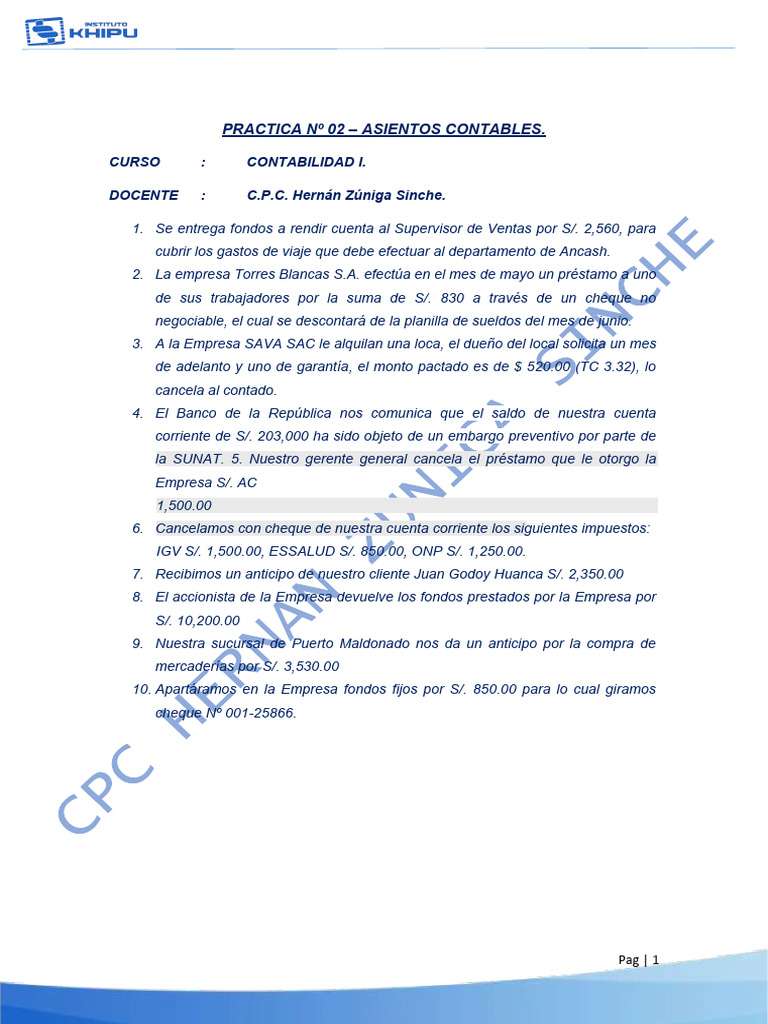 Laboratorio #02 - Asientos Contables | PDF
