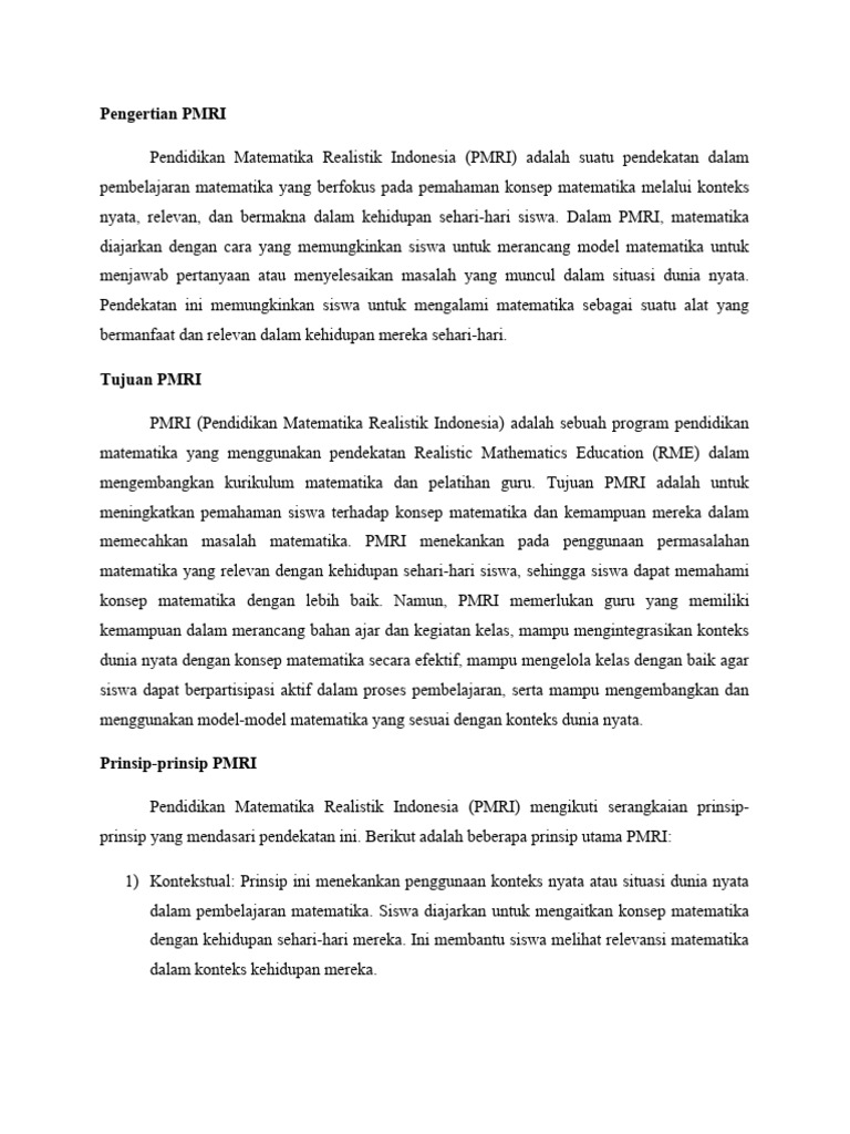 Pengertian dan Prinsip PMRI | PDF