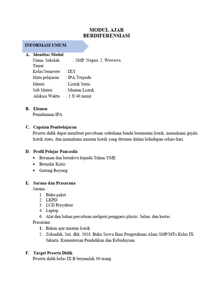 Modul Ajar Listrik Statis Kelas 9 | PDF | Karier & Perkembangan
