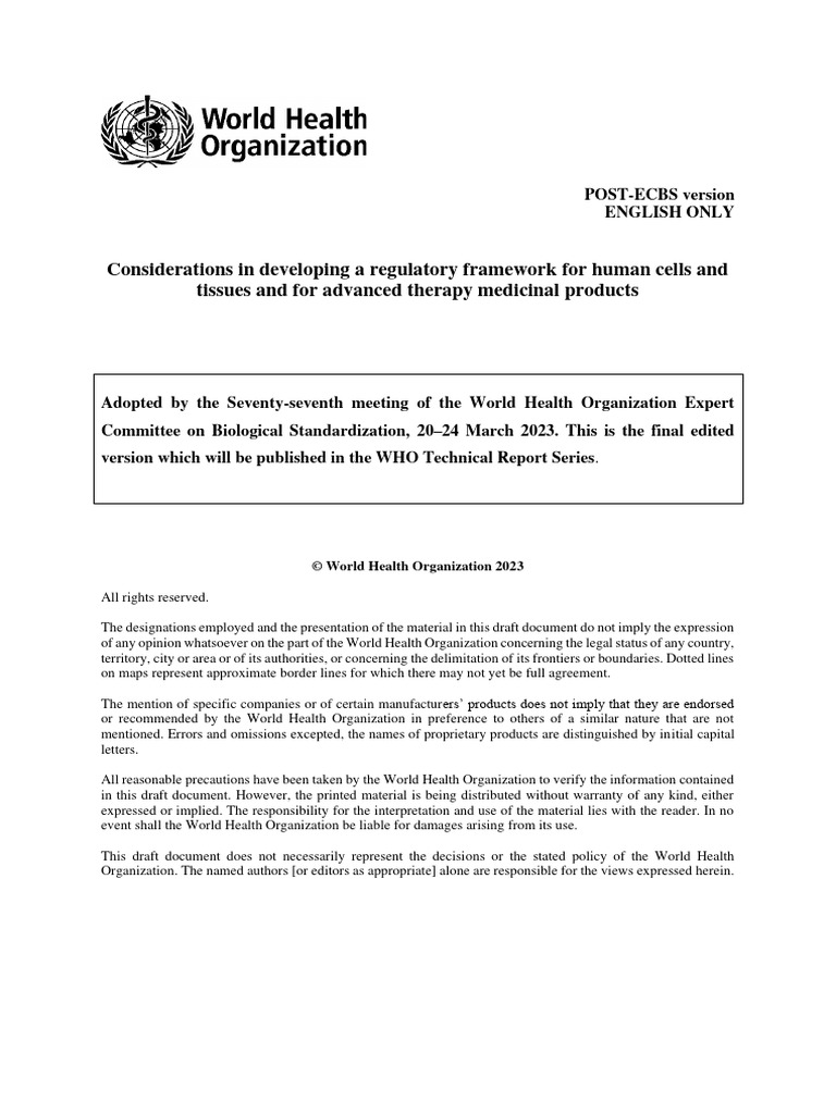 WHO. Considerations in Developing A Regulatory Framework For Human ...