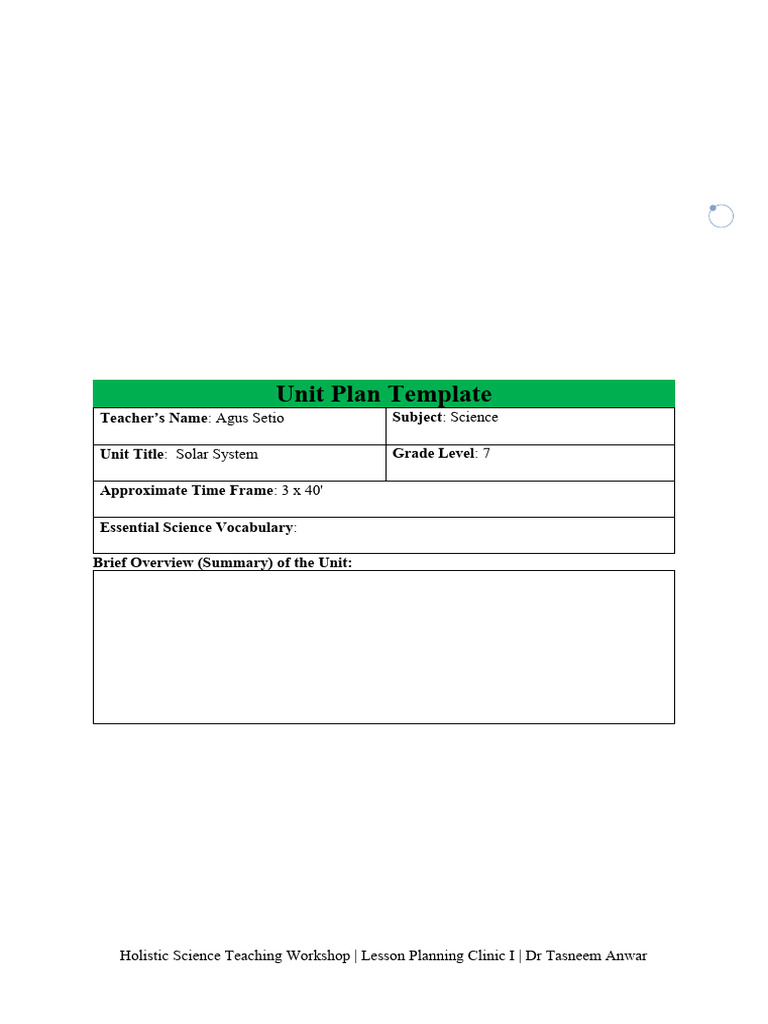 Unit Planning Template For Holistic Science Teaching | PDF | Human ...