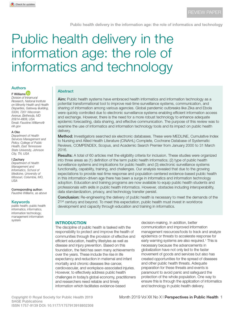 Public Health Delivery The Role of Informatics and Technology | PDF ...