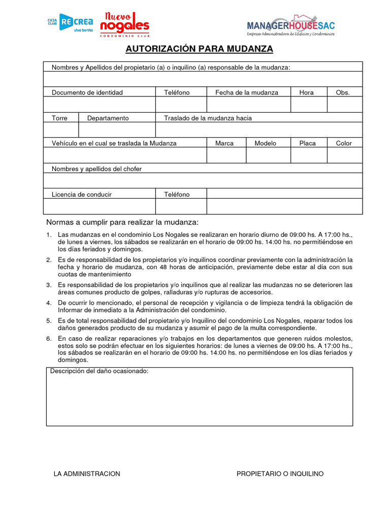 5. Autorización Para Mudanza | PDF
