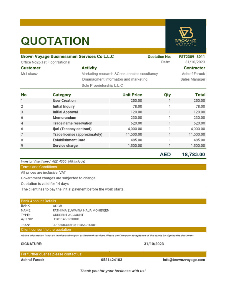 Dubai Business Quotation FST2389-8011 | PDF | Private Sector | Economies