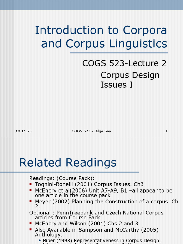 2.? Introduction To Corpora and Corpus Linguistics. Corpus Design Issues I | PDF | Annotation | Word