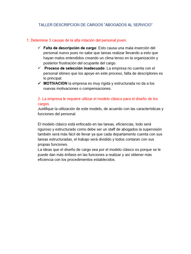 Taller Descriptor de Cargo | PDF | Cuestionario | Business