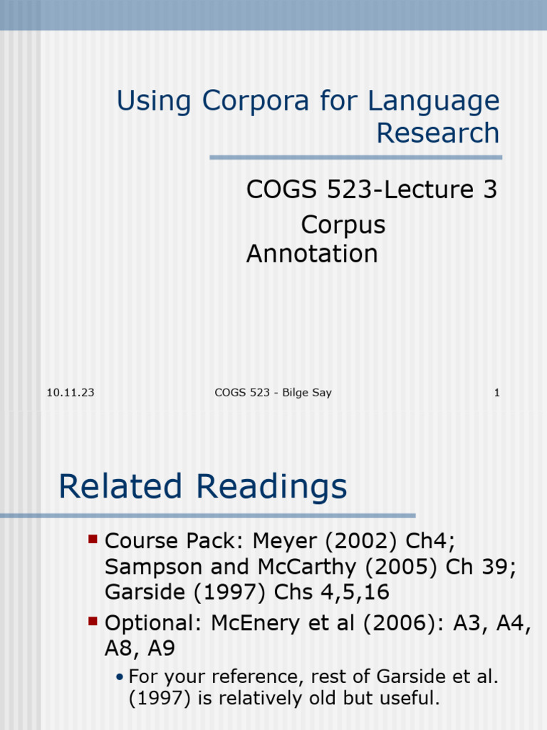 3.? Using Corpora For Language Research. Corpus Annotation | PDF | Markup Language | Xml