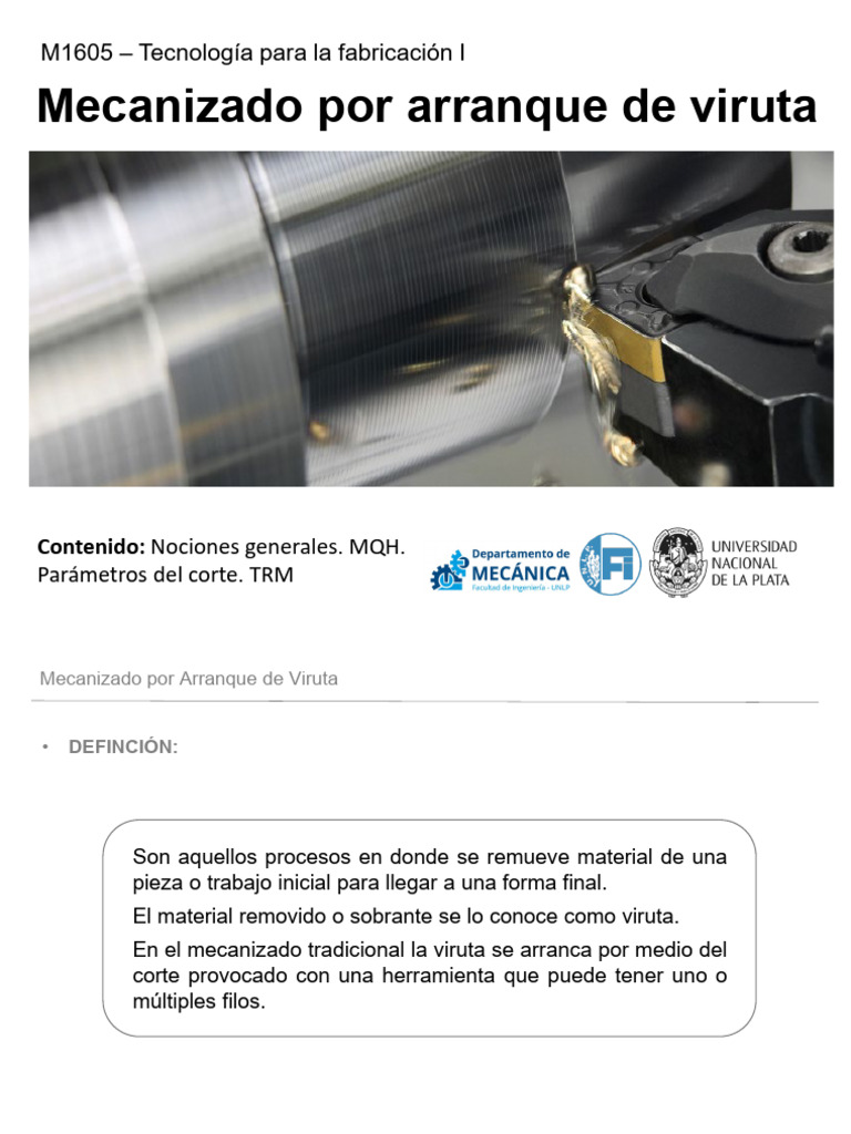 Mecanizado Por Arranque de Viruta - TFI - Clase 1 | PDF | Perforar | Mecanizado