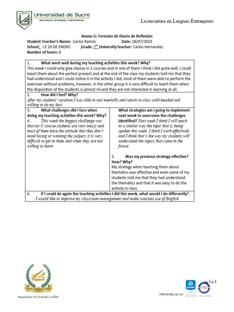 Reflective Journal 10 | PDF | Behavior Modification | Cognition