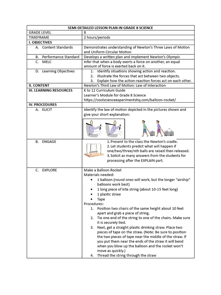 DETAILED LESSON PLAN - Law of Interaction | PDF | Force | Newton's Laws ...