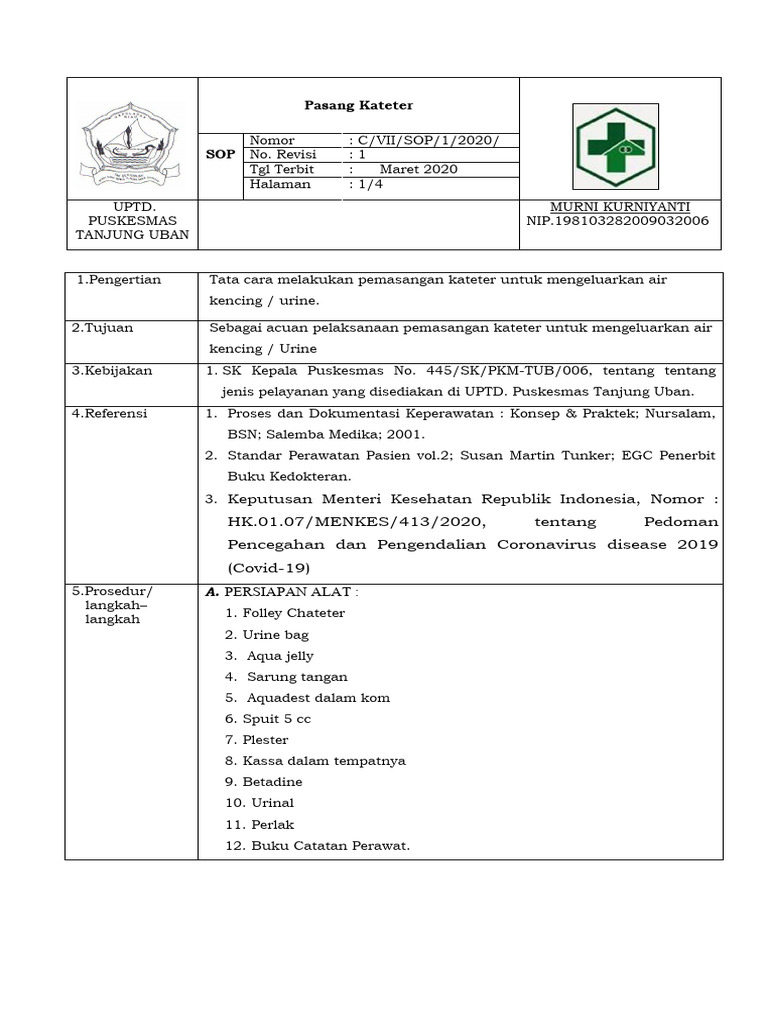 SOP. Pasang Kateter | PDF