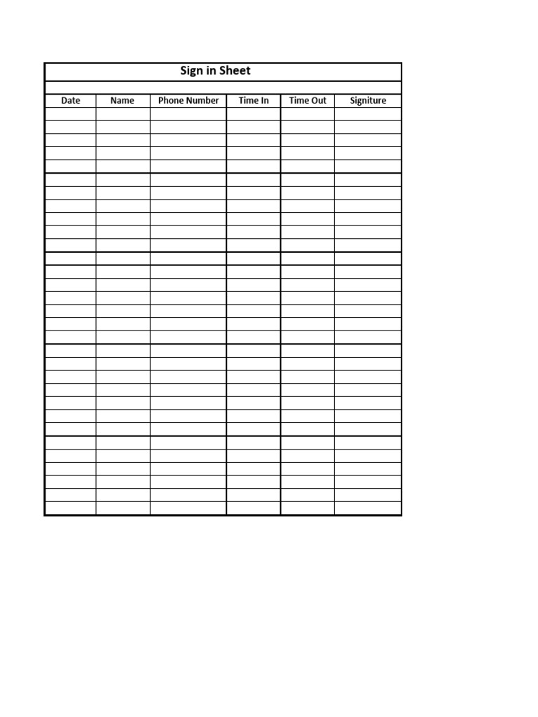 Sign in Sheet | PDF
