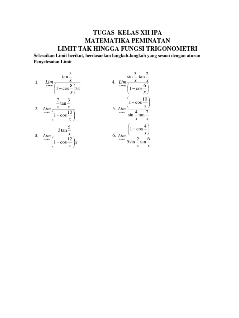 Tugas Limit Tak Hingga Trigonometri,.. | PDF