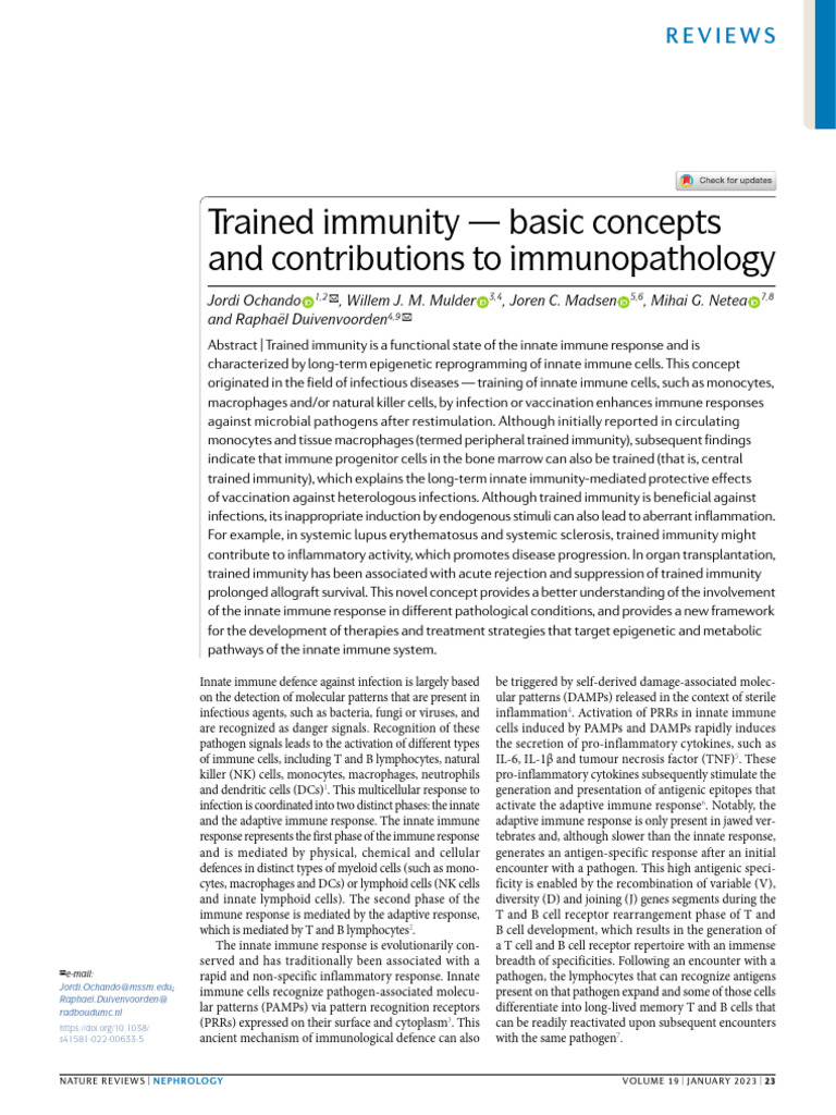 Trained Immunity - Basic Concepts and Contributions To Immunopathology ...
