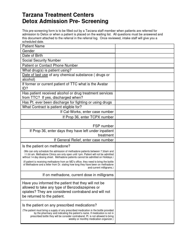 Inpatient Detox Admission Pre Screening | Download Free PDF | Patient ...