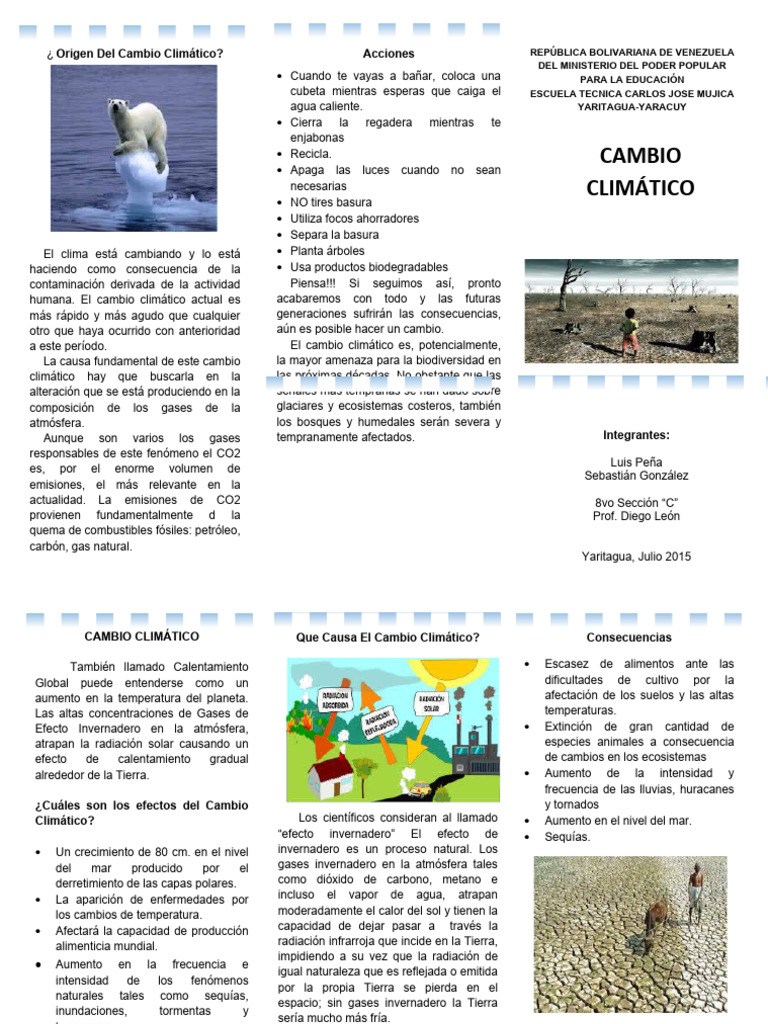 Triptico Cambio Climatico | PDF | Gases de efecto invernadero | Tierra