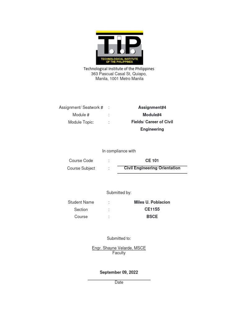 Miles Poblacion_CE101_Assignment4 | PDF | Engineering