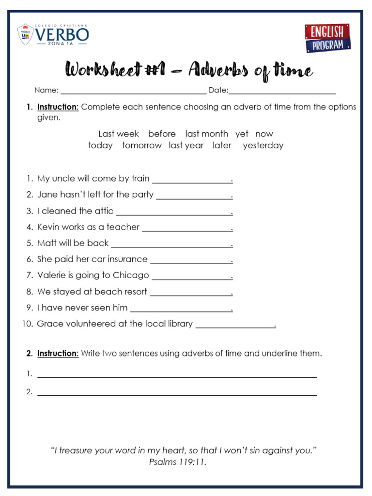 Worksheet #1 - Adverbs of time (1) | PDF | Linguistics
