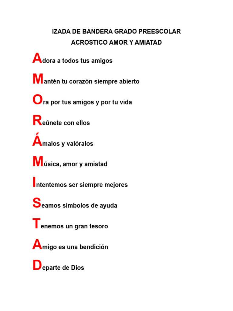 Acróstico de Amor y Amistad Infantil | PDF | Arte | Poesía