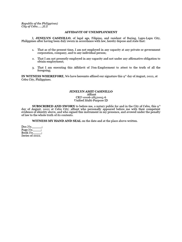 Affidavit of Unemployment | Download Free PDF | Affidavit | Document