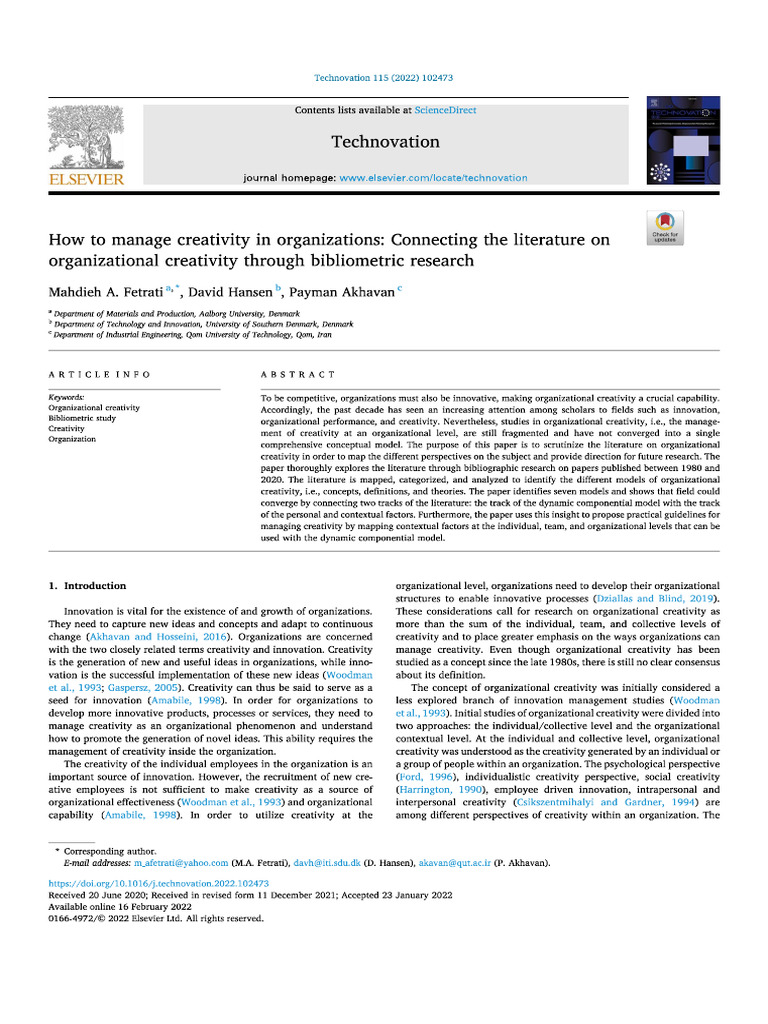 How To Manage Creativity in Organizations Connecting The Literature On ...