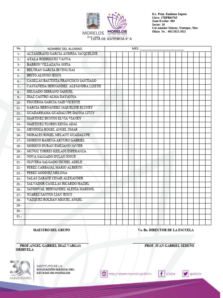 Lista Asistencia 6 A | PDF