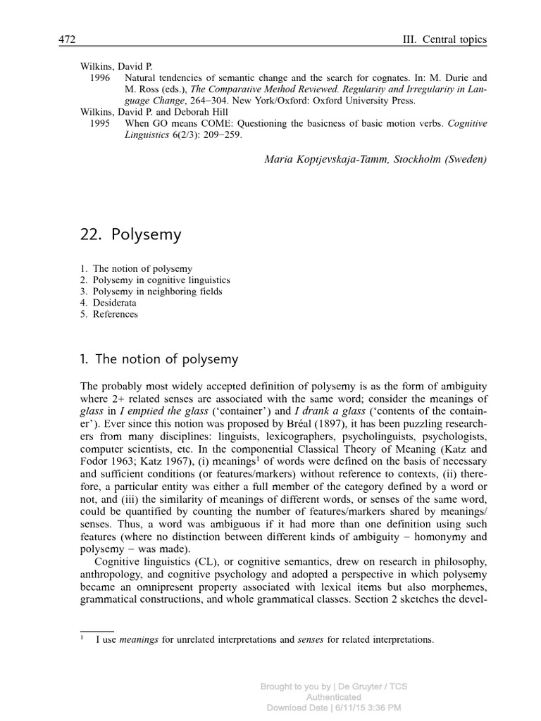 Understanding Polysemy in Linguistics | PDF | Linguistics | Concept