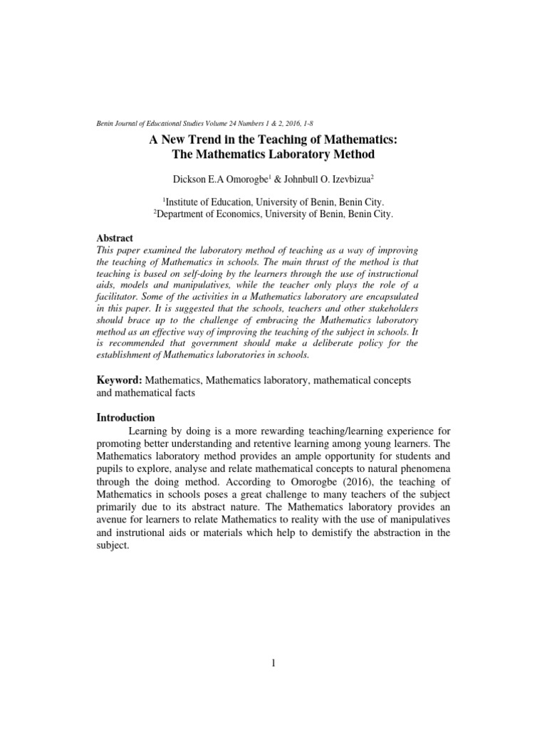 A New Trend in The Teaching of Mathematics: The Mathematics Laboratory ...