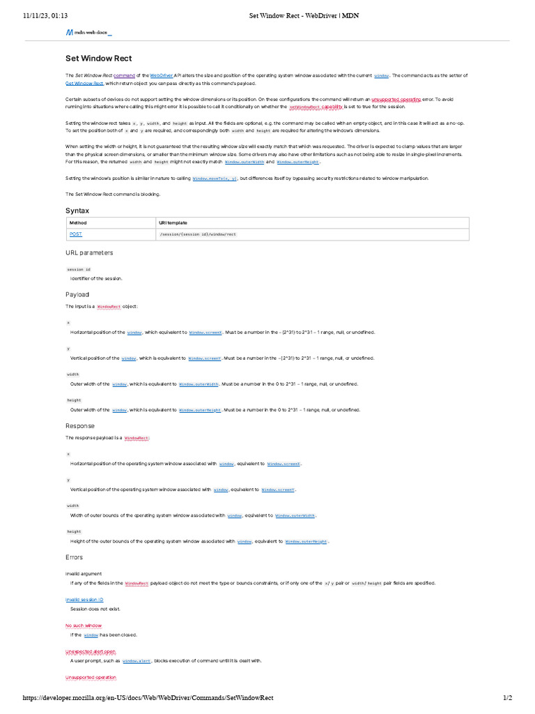 Set Window Rect - WebDriver - MDN | PDF | Android (Operating System ...