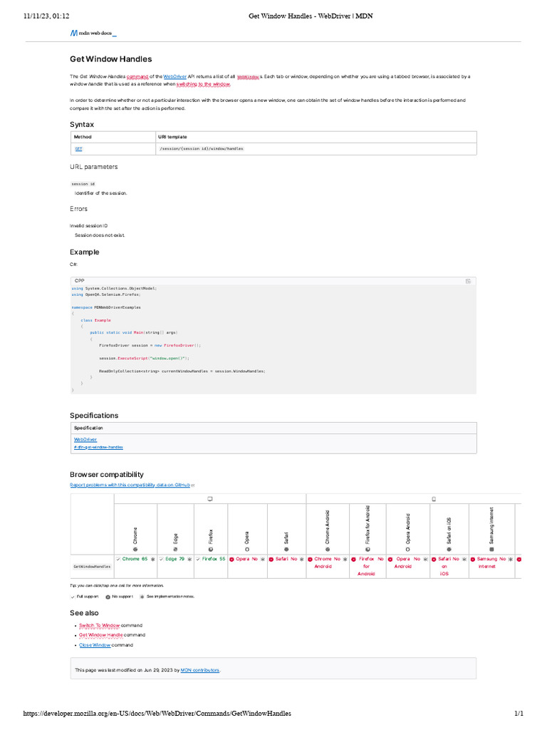 Get Window Handles - WebDriver - MDN | PDF | Selenium (Software ...
