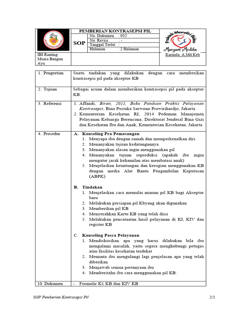 SOP Pemberian Pil KB | PDF